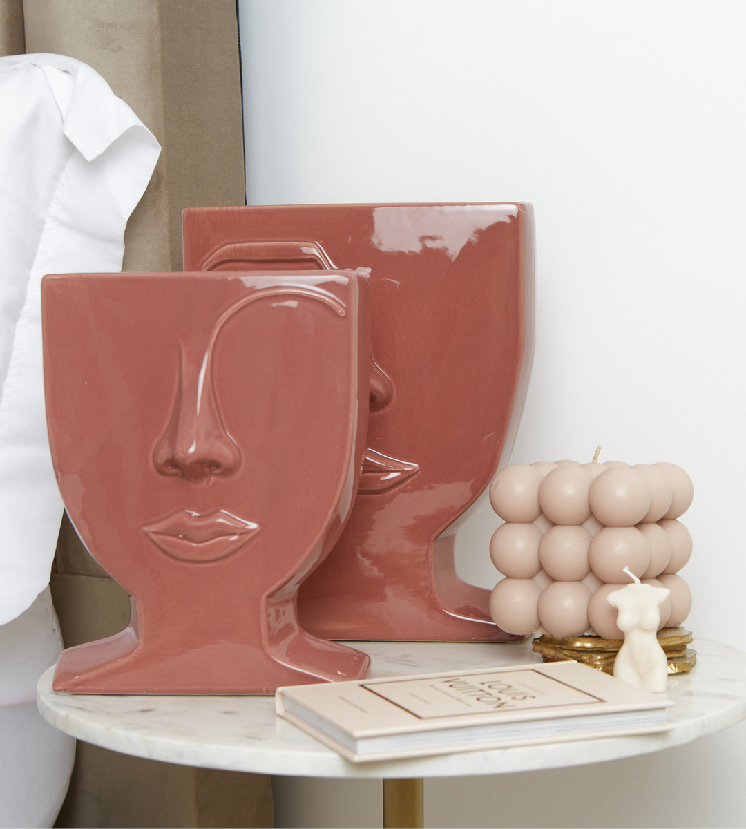 Set of 2 Pink Ceramic Face Vases – Chloe Jade Home