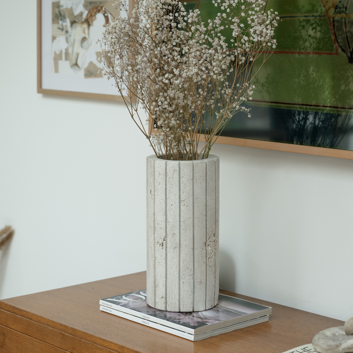Travertine Ribbed Vase | Elegant Natural Stone Decor | Chloe Jade Home