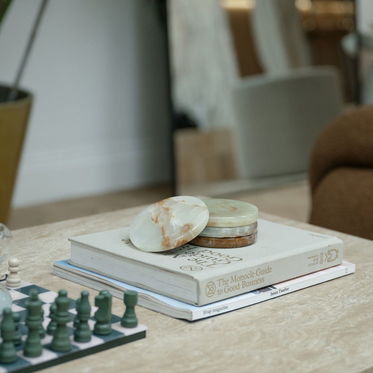 Set of Four Onyx Marble Coasters | Natural Stone Coasters | Chloe Jade Home
