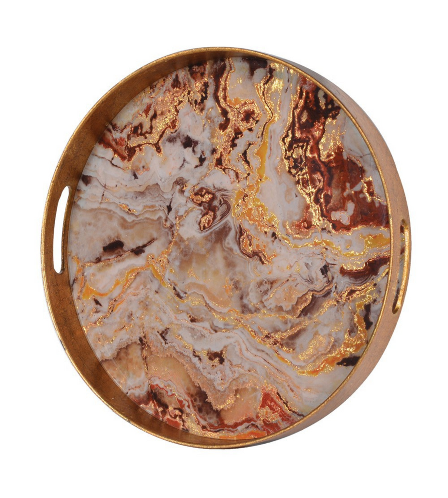 Round Copper Tray – Elegant Marble Effect Tray for Your Home | Chloe ...