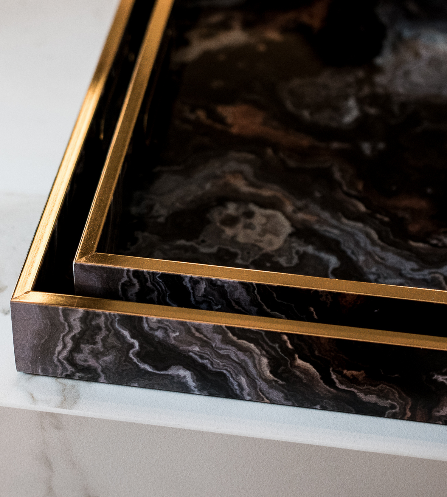 Set of 2 Marble Effect Square Trays | Chloe Jade Home