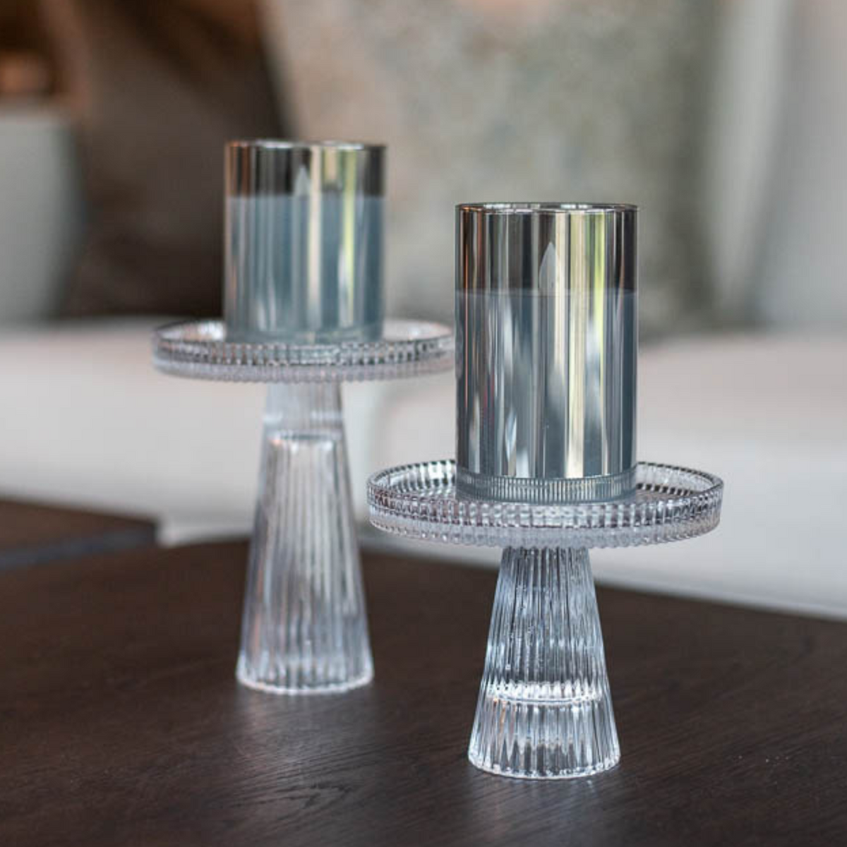 Large & Small Ribbed Clear Glass Stands | Chloe Jade Home