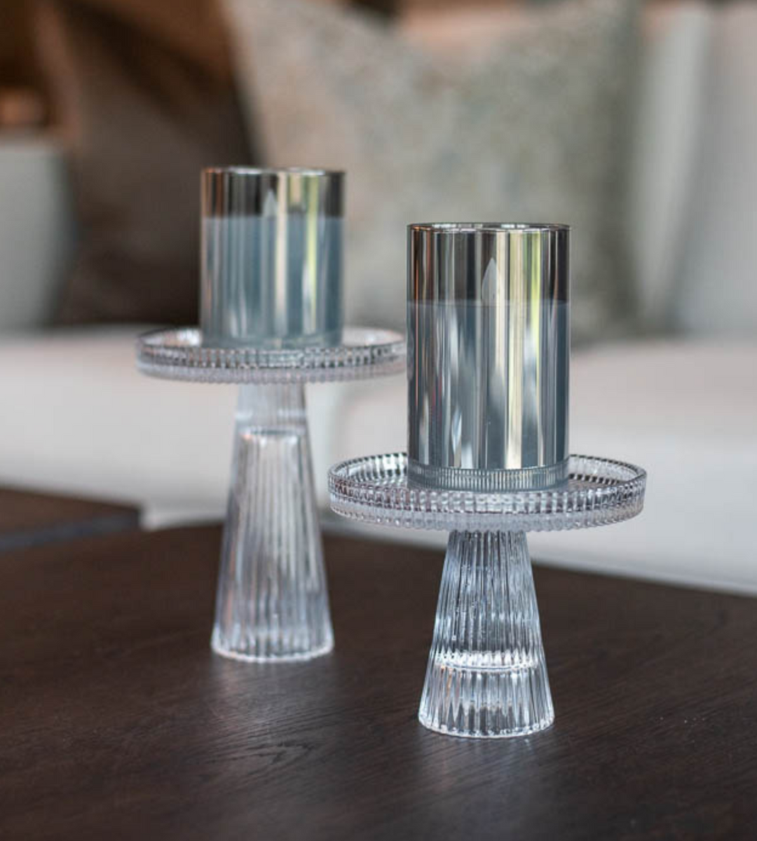 Large & Small Ribbed Clear Glass Stands | Chloe Jade Home